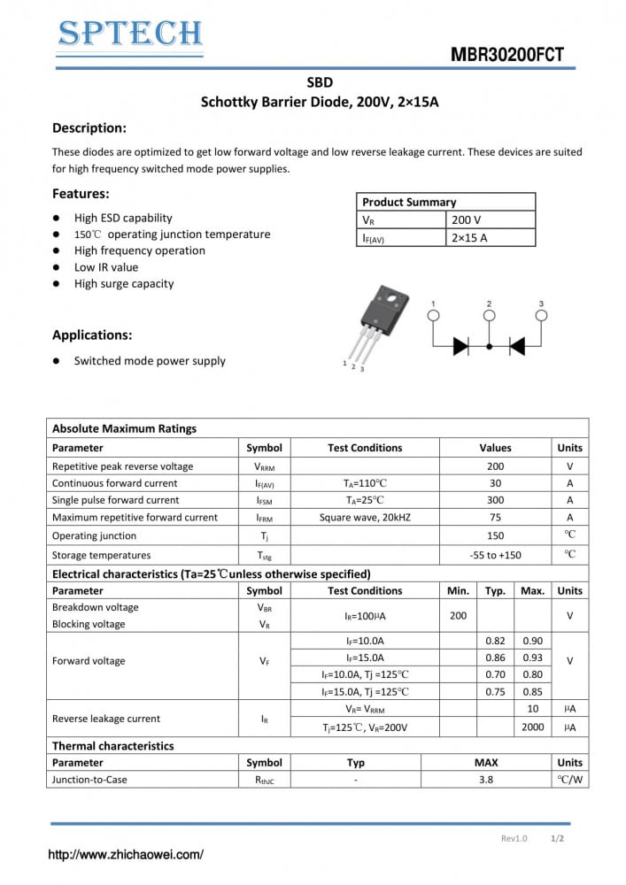 MBR30200FCT datasheet page 1