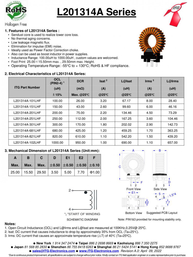 L201314A datasheet visual, page 1