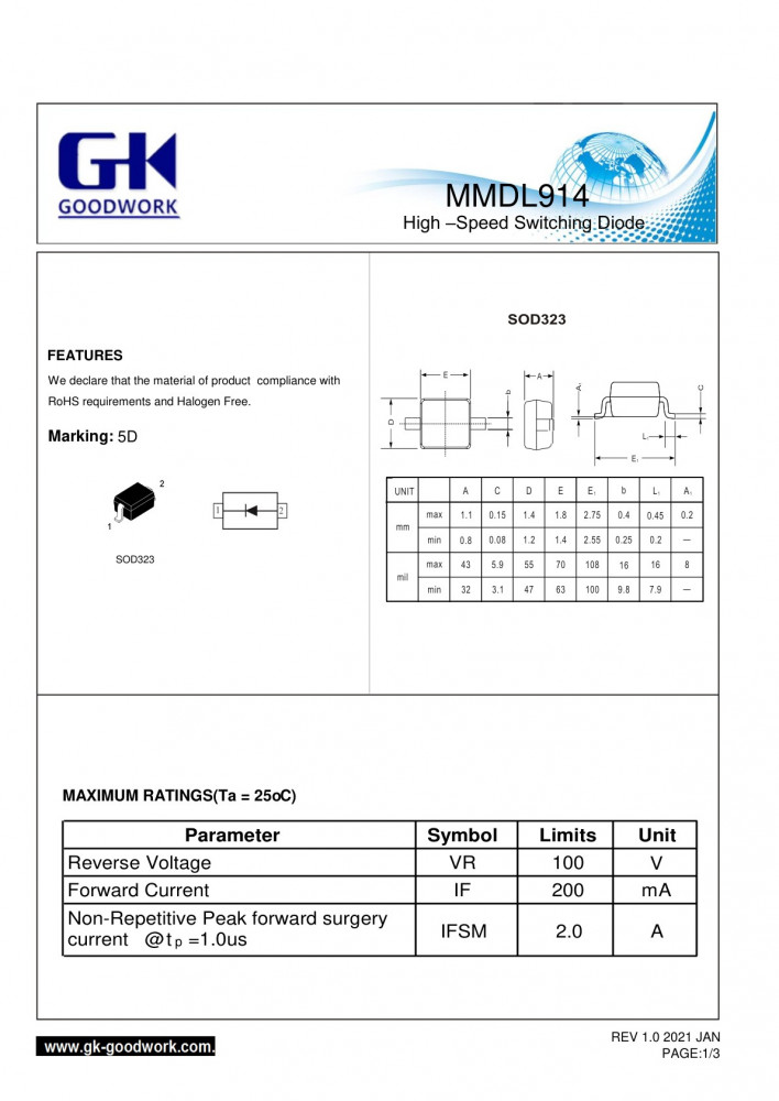 GOODWORK MMDL914 datasheet page 1