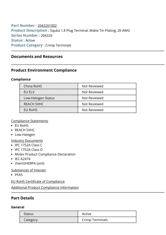 MOLEX 2042261002 technical document image, page 1