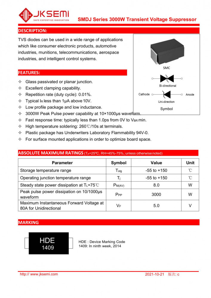 JKSEMI SMDJ series datasheet page 1