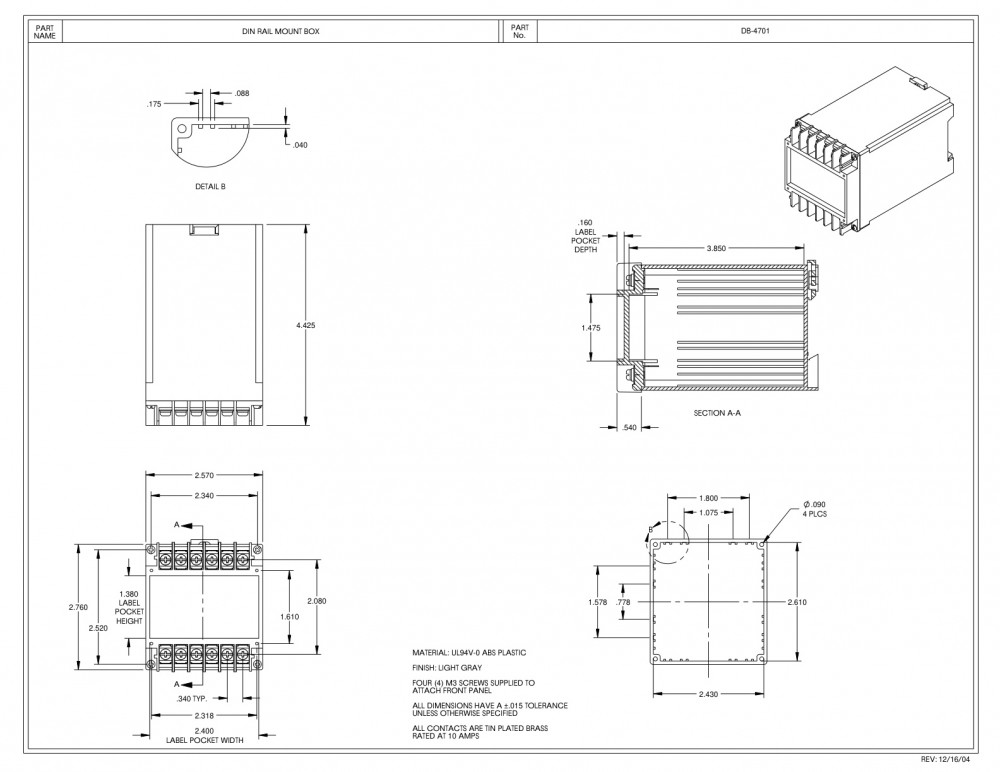 DB-4701 DIN rail mount box product drawing