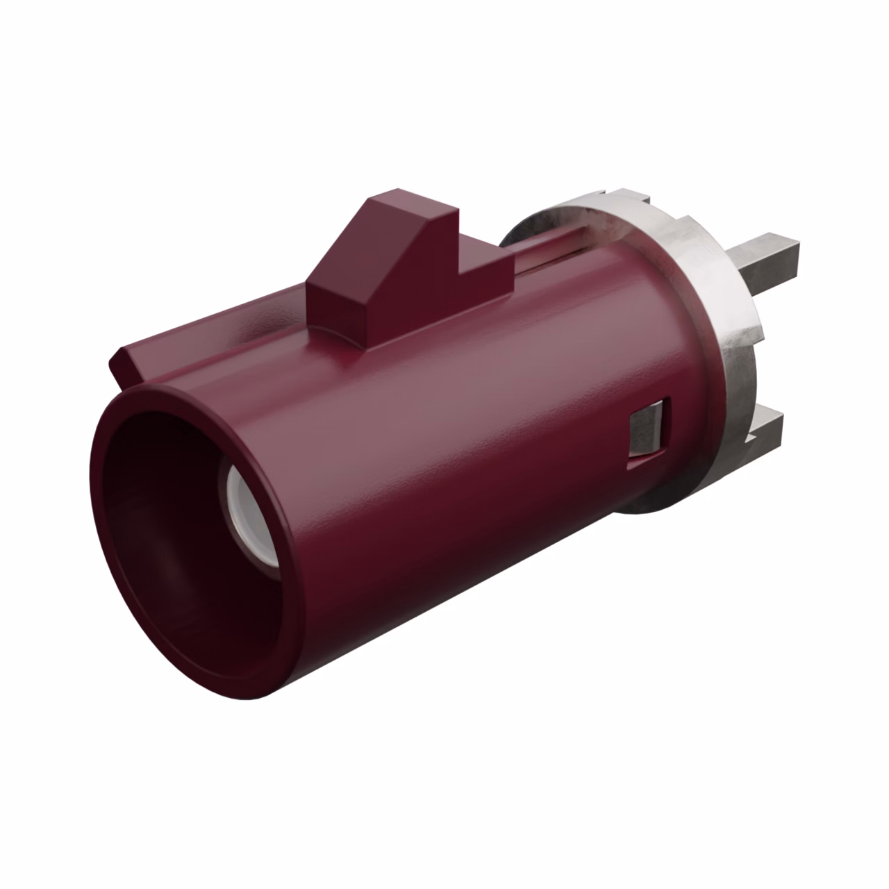 FAKRA Jack, Straight, PCB Receptacle, Through Hole, Keying Code D, Brass Body, Tin (Sn) Plated, Bordeaux Violet, 50 Ohms for sale