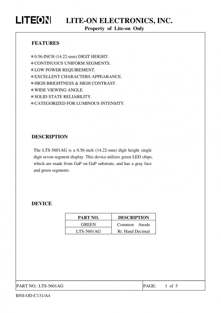 LTS-5601AG datasheet page 2
