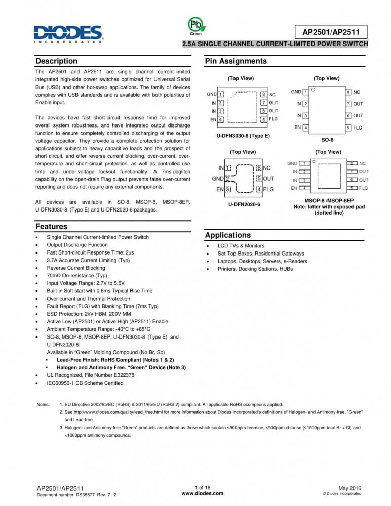 AP2511S-13 datasheet page 1