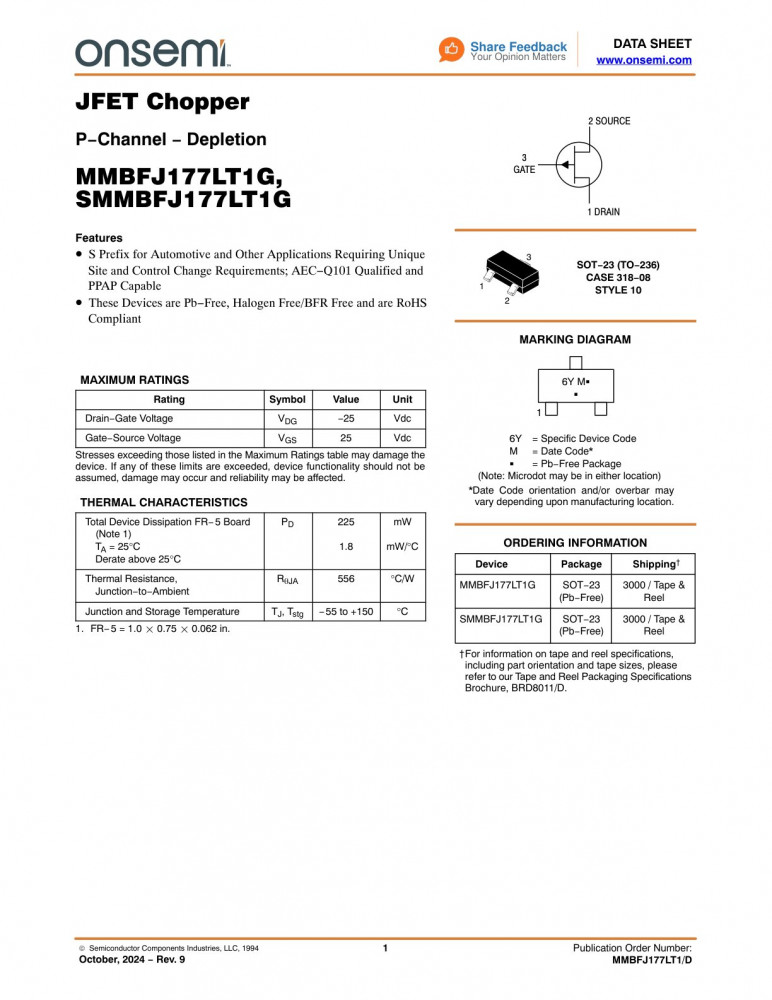 MMBFJ177LT1G datasheet page 1