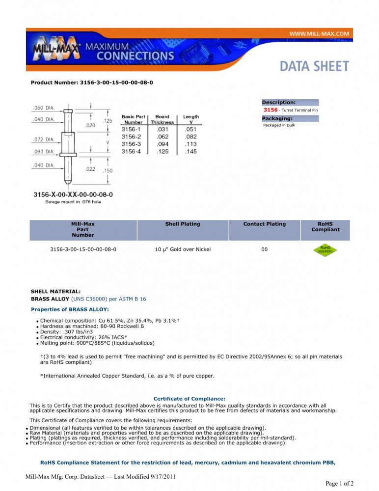 Mill-Max 3156-3-00-15-00-00-08-0 technical document page 1