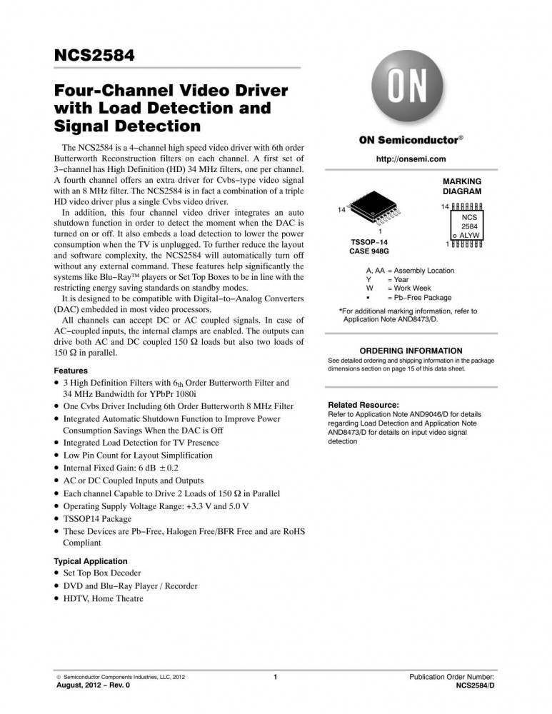 NCS2584 datasheet page 1