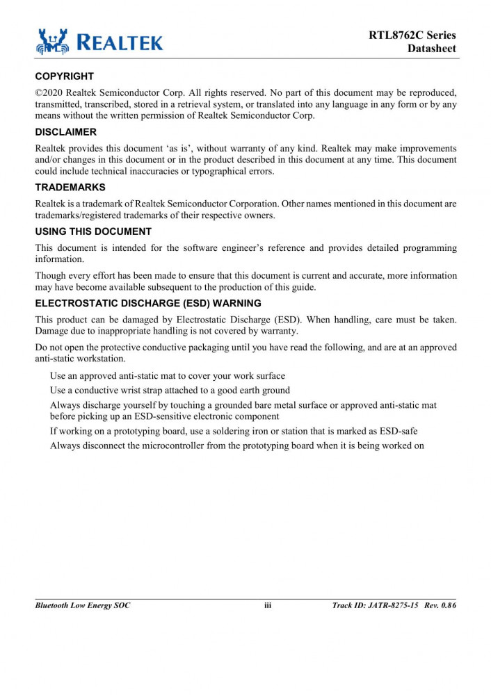 RTL8762C datasheet page 3