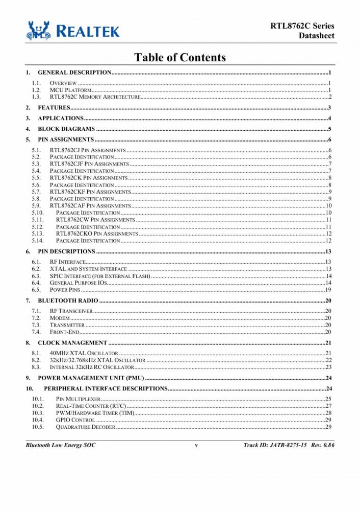 RTL8762C datasheet page 5