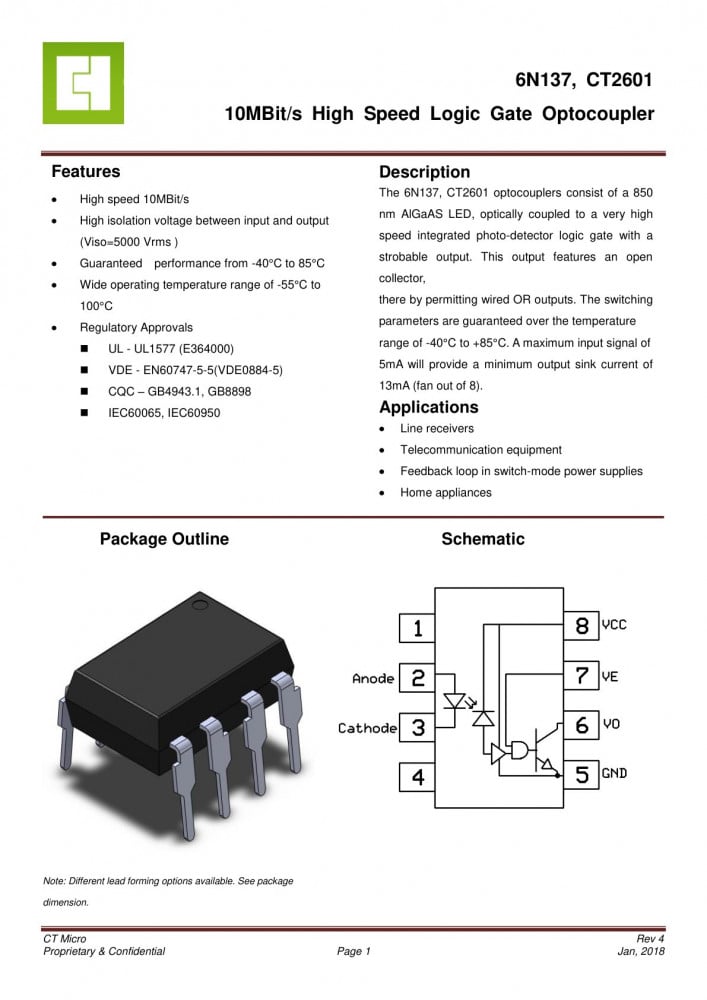 6N137S(T1) datasheet page 1