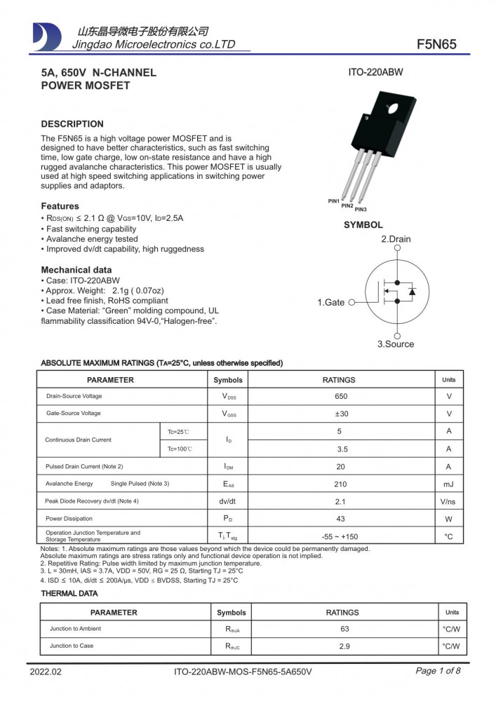 F5N65 datasheet page 1