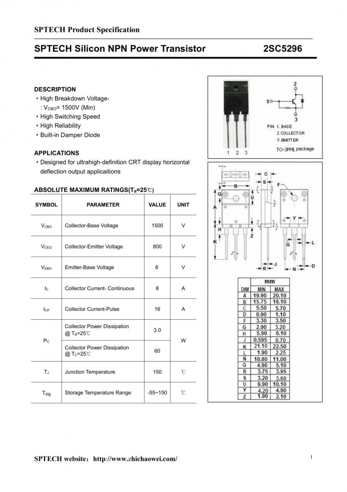 2SC5296 SPTECH datasheet page 1