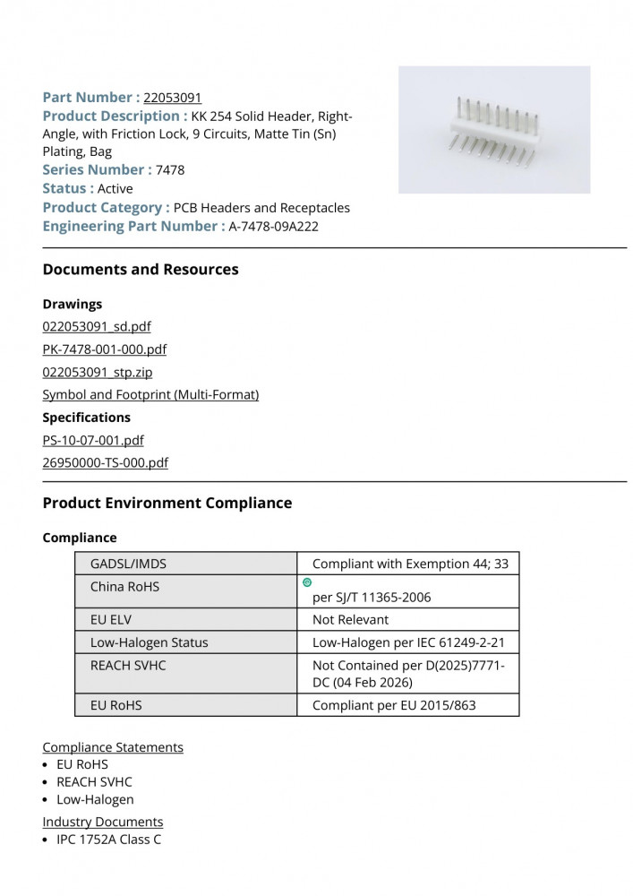 MOLEX 22053091 technical document image 1