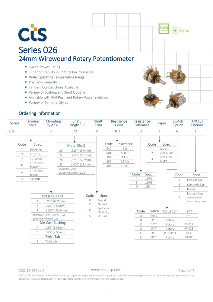 Series 026 datasheet page 1