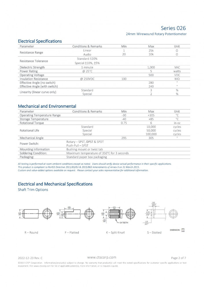 Series 026 datasheet page 2