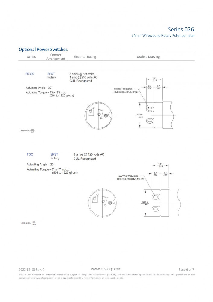 Series 026 datasheet page 6