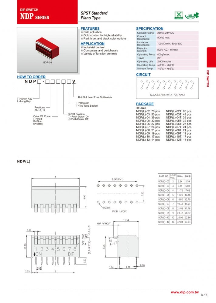 Diptronics NDPL-10V technical document page