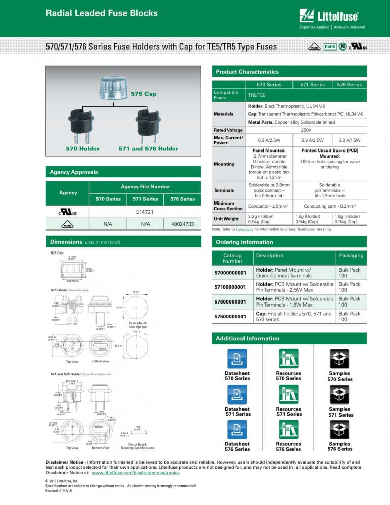 Littelfuse 570, 571 and 576 series fuse holder documentation