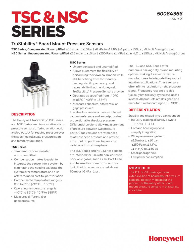 Honeywell TSC and NSC datasheet page 1