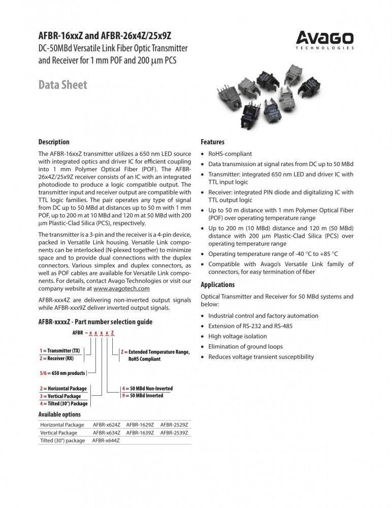 AFBR-1644Z datasheet page 1