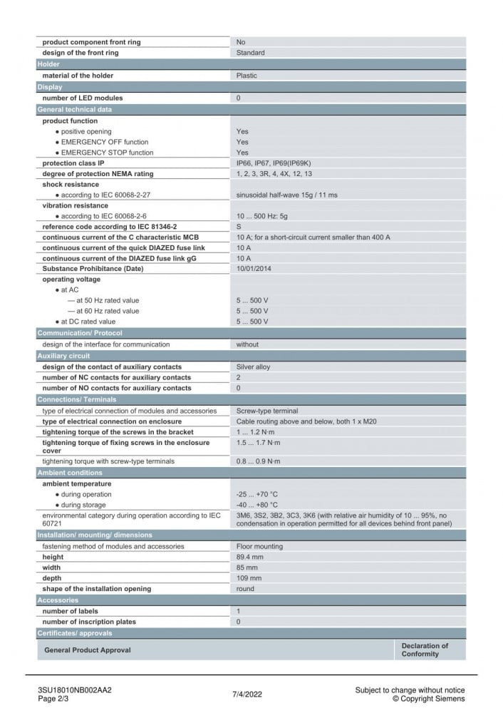 SIEMENS 3SU18010NB002AA2 document page 2