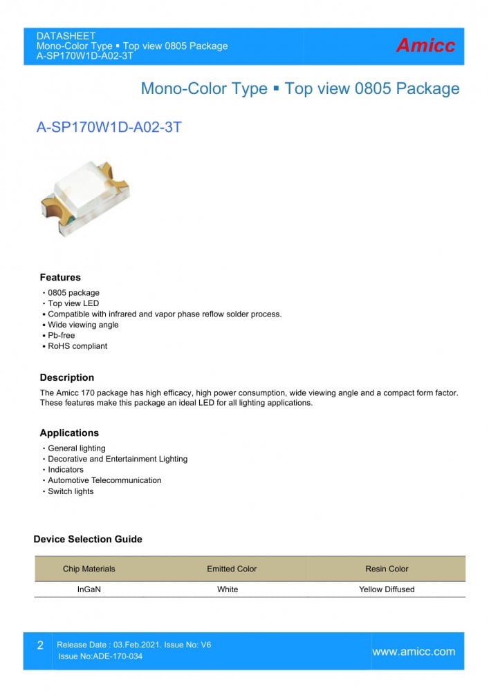 A-SP170W1D-A02-3T datasheet page 2