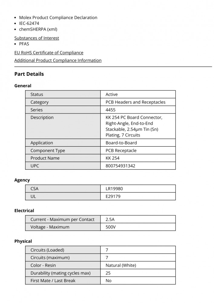 Technical document page 2 for MOLEX 22152076