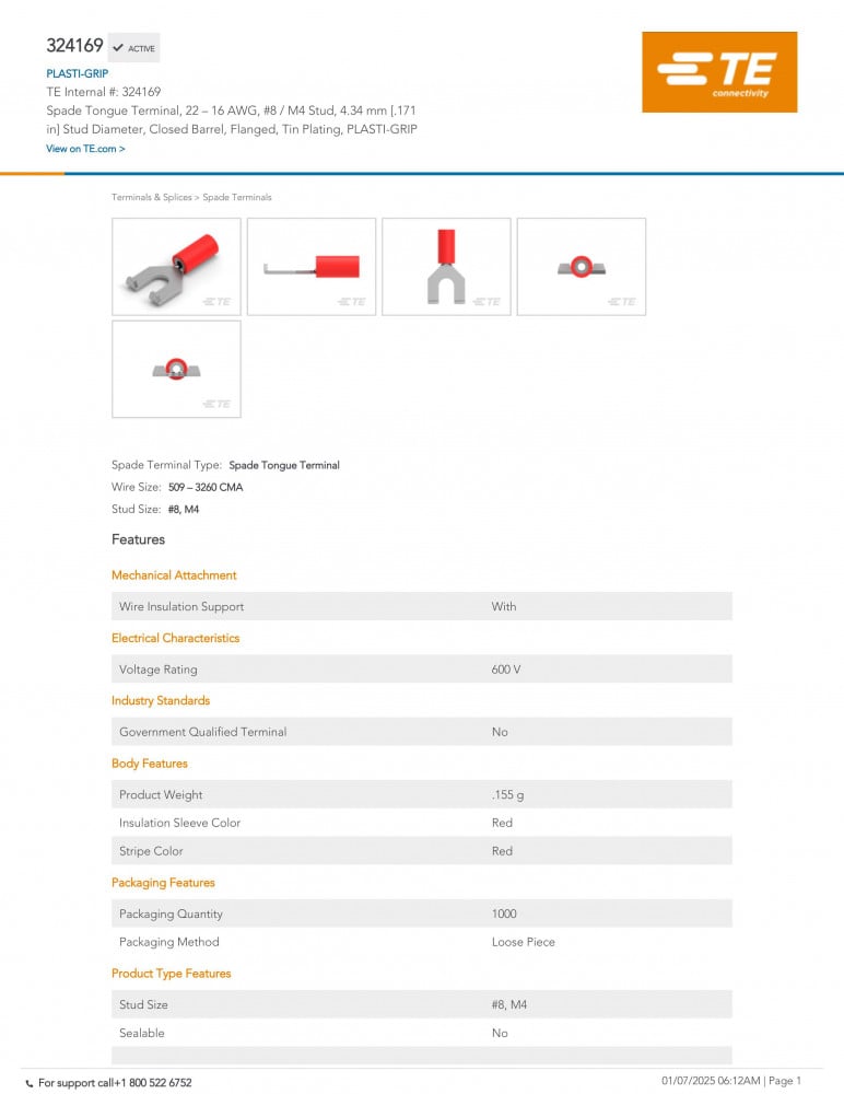 TE Connectivity 324169 document page 1