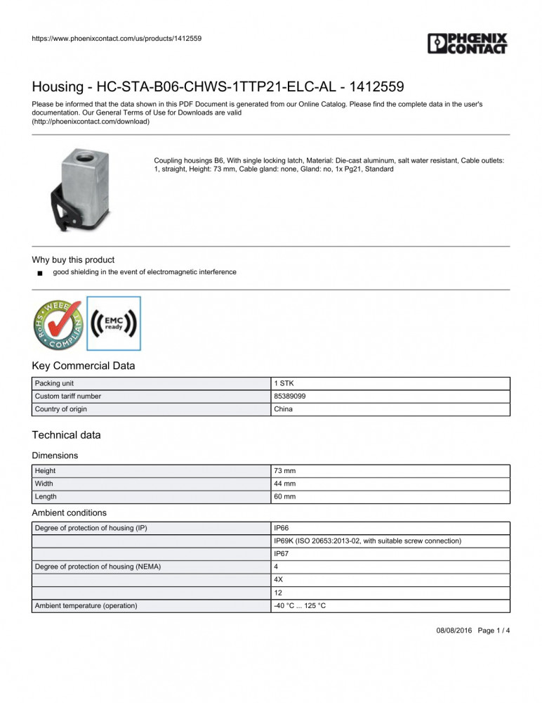 Phoenix Contact 1412559 technical document page 1