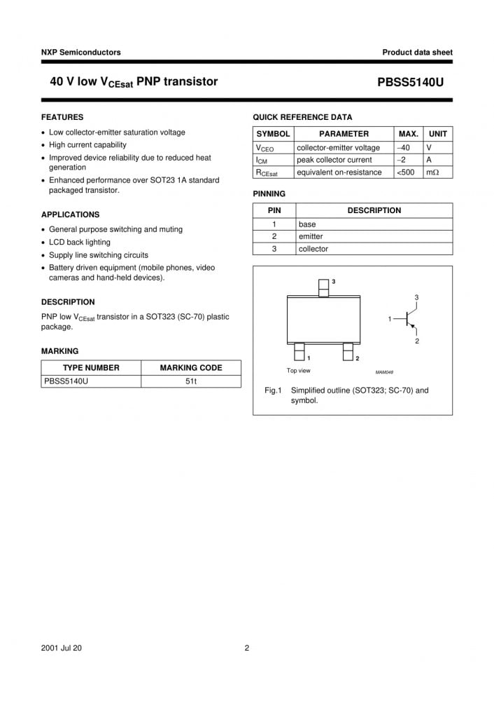 PBSS5140U datasheet page 3