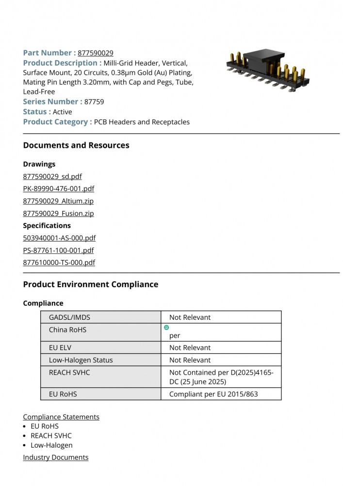 MOLEX 877590029 technical document image, page 1