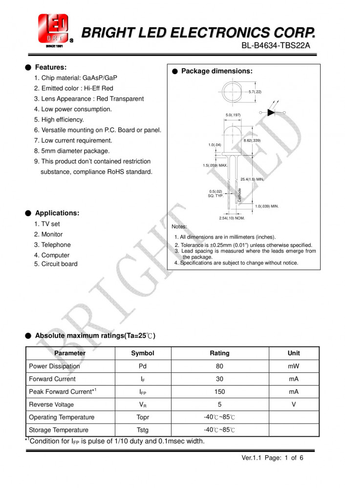 BL-B4634-TBS22A datasheet page 1