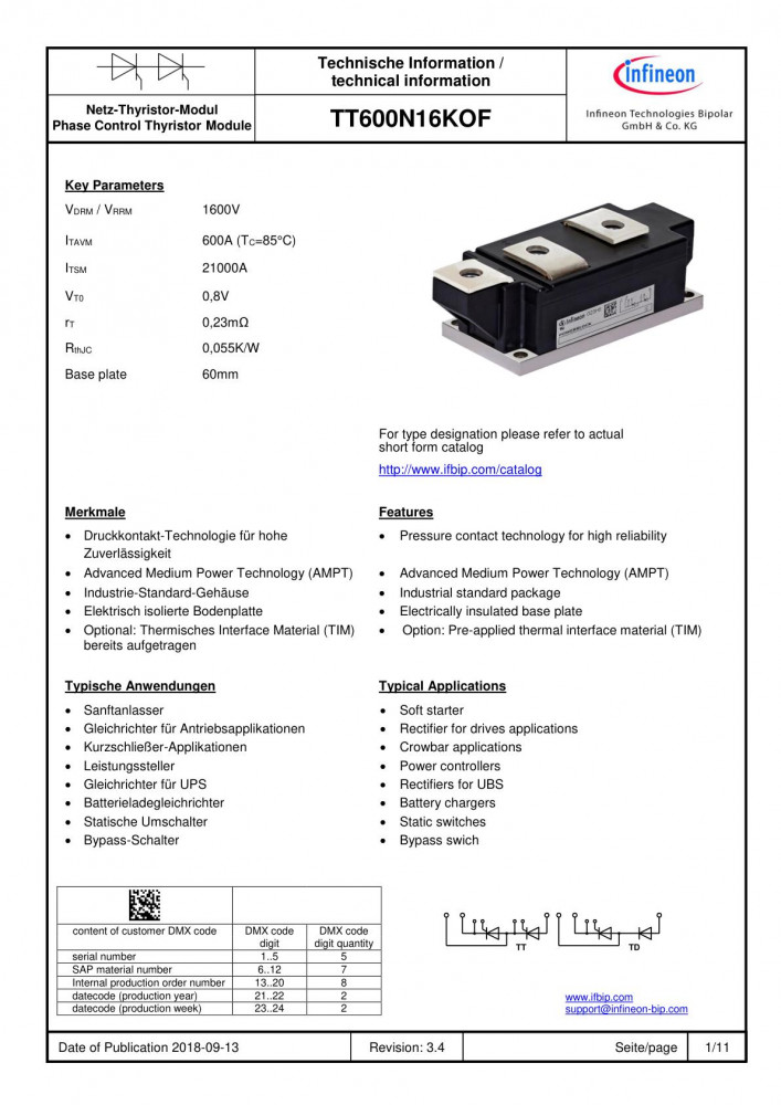 TD600N16KOF TIM technical document page 1