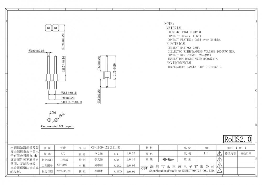 CST CS-1109-1X2(L11.5)PA6T technical drawing