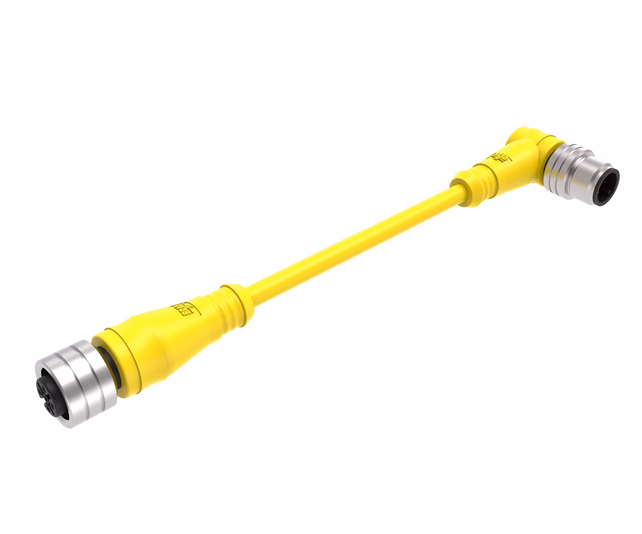 M12 Signal, A-Coded, Double-Ended Cordset, 5 Poles, Female (90°) to Male (Straight), 22 AWG, Yellow TPE Cable, 1.0m (3.28') Length