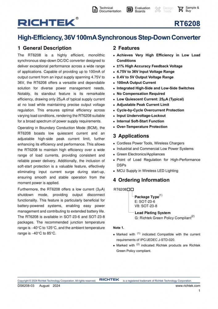 RT6208 technical document page 1