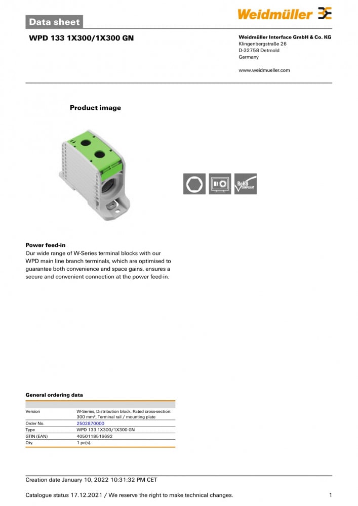 WPD 133 product documentation page 1