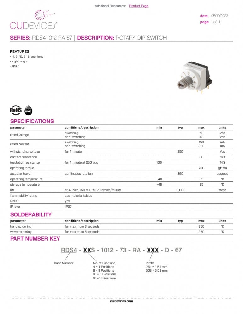 CUI RDS4 series datasheet page 1
