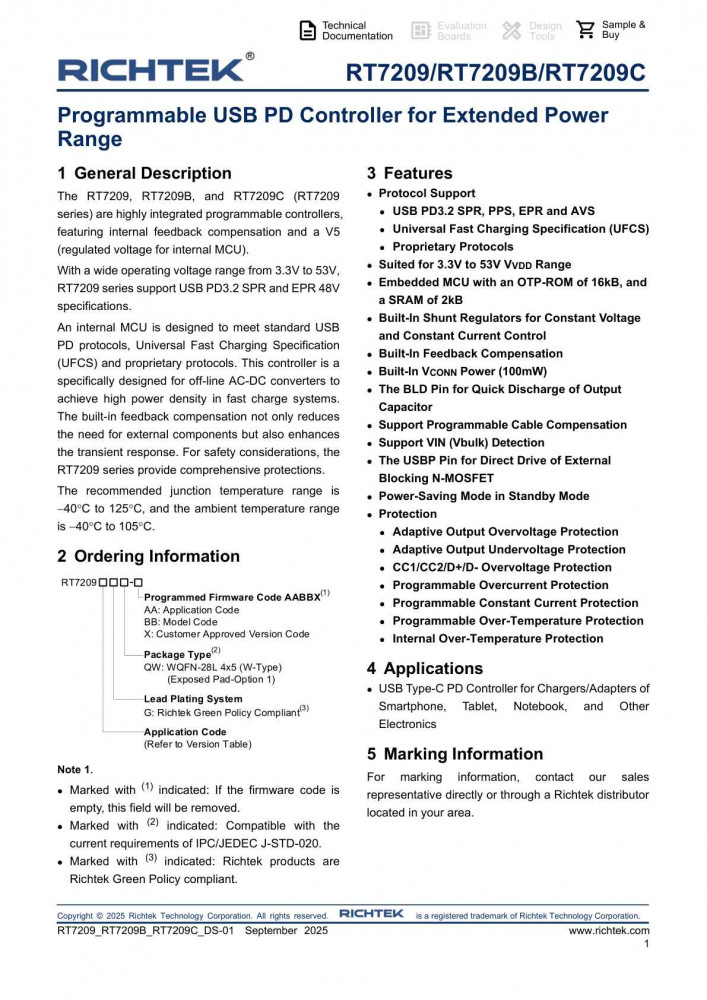 RT7209 series datasheet page 1