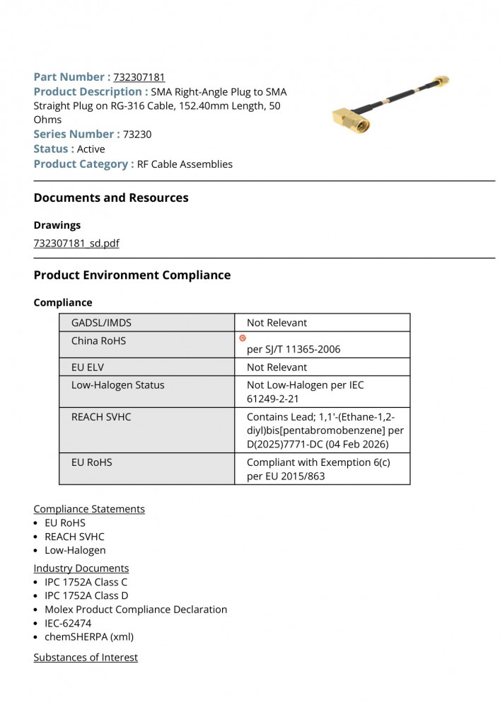 MOLEX 732307181 technical drawing, page 1