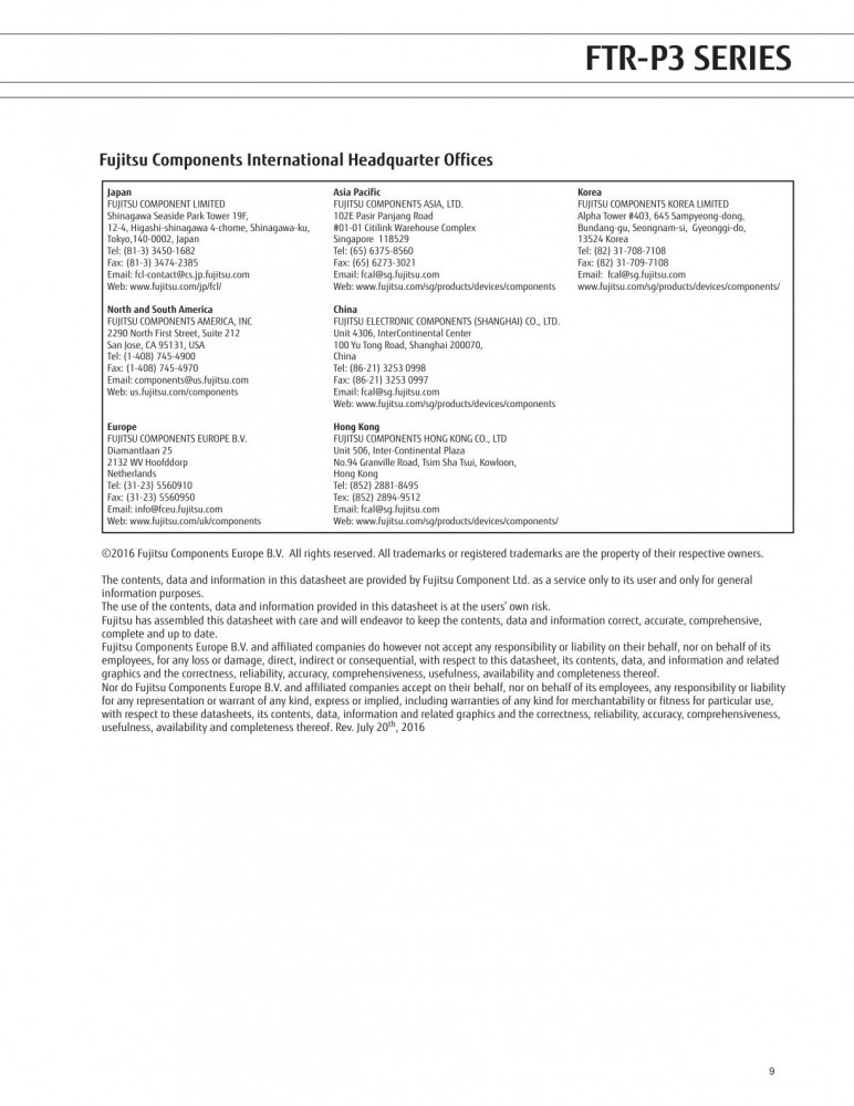 FTR-P3 datasheet page 9
