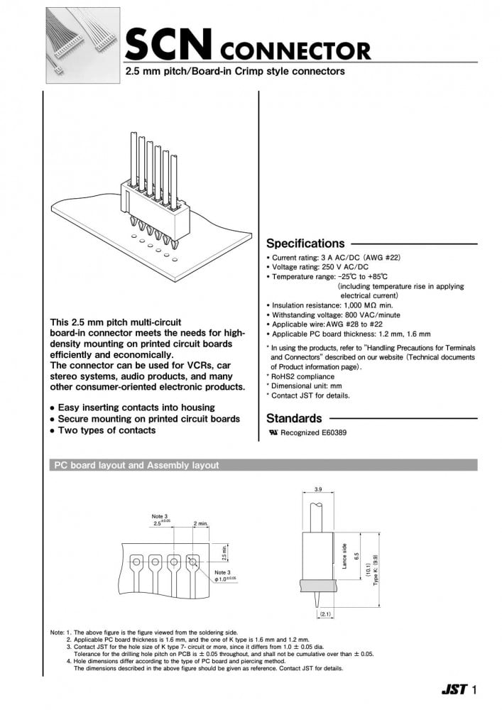 JST SCN series product specification page 1