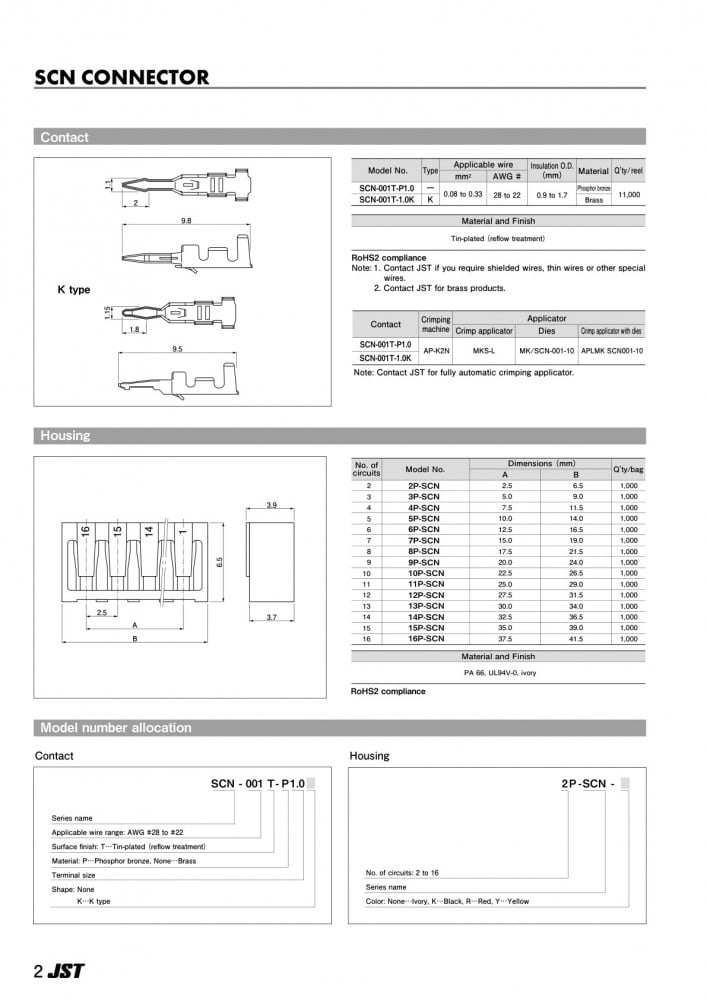 JST SCN series product specification page 2