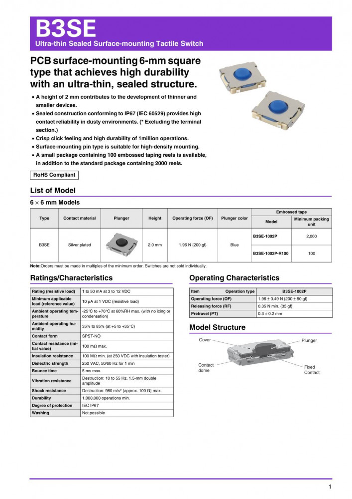 OMRON B3SE-1002 technical document page 1