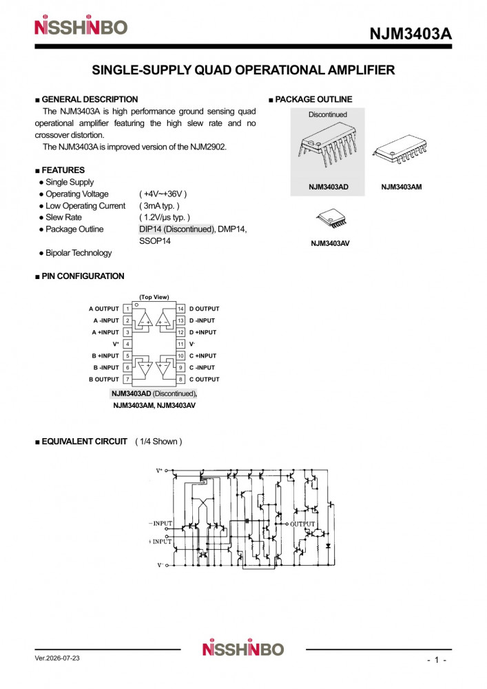 NJM3403A technical document, page 1