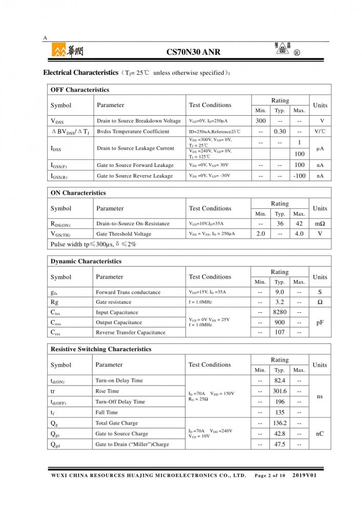 CS70N30ANR datasheet page 2