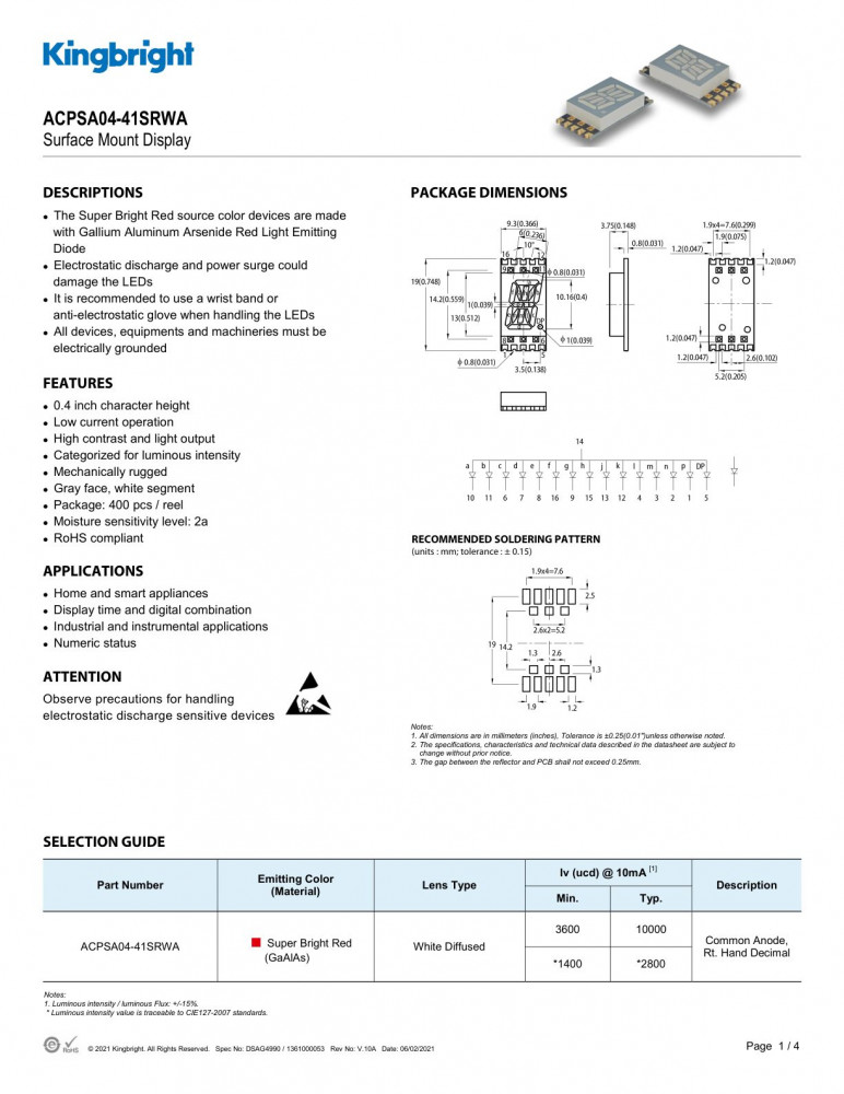 ACPSA04-41SRWA datasheet page 1