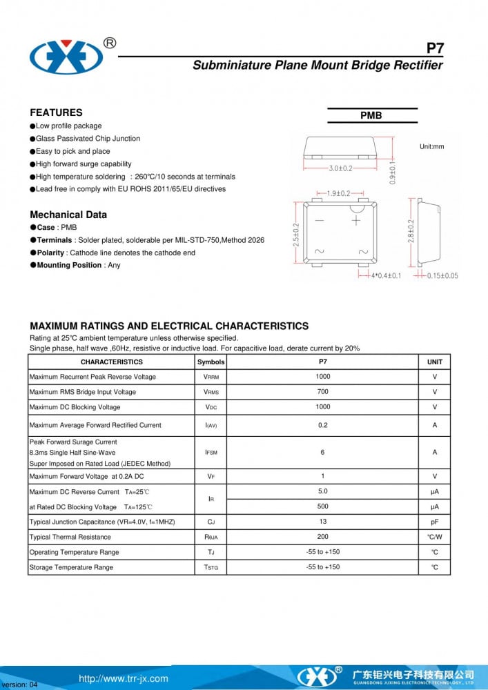 JUXING P7 datasheet page 1