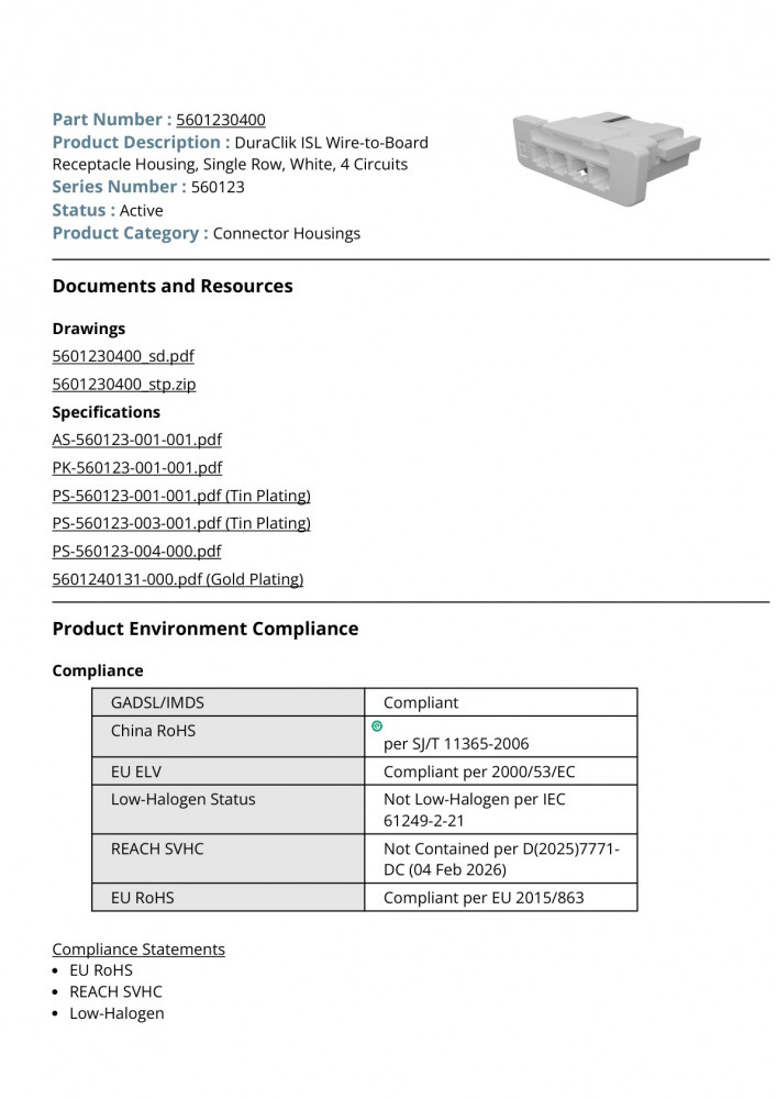 5601230400 technical document preview, page 1